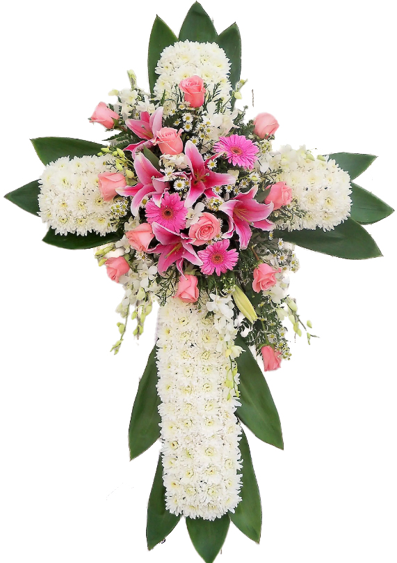 Cruz blanca y rosa - Floristería Morris